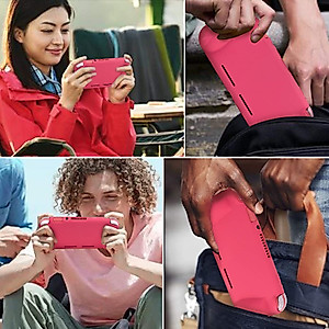 Silicone Protective Case for Nintendo Switch Lite, Soft Grip Case Cover with Comfort Ergonomic Handles for Nintendo Switch Lite 2019 [Self Stand][4 Thumb Stick Caps] (Silicone Grip-Pink)