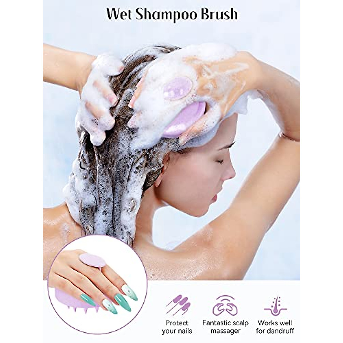 HEETA Scalp Massager Hair Growth, Soft Silicone Bristles to Remove Dandruff and Relieve Itching, Scalp Scrubber for Hair Care Relax Scalp, Shampoo Brush for Wet Dry Hair, Upgraded Material, Purple