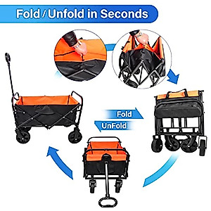 HJRTFLXC Folding cart That Does not Need to be Assembled Station Wagon, Grocery cart (Orange+Black Mini cart) (Black+Orange Mini cart)