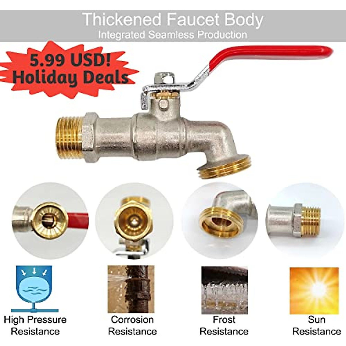 IBC Tote Tank Winterizing Brass Drain Adapter, Garden Hose Faucet Spigot 275-300 Gallon Water Tank Connector Replacement, Ton Barrel Fittings Switch Nozzles Tank Joints, Coarse Thread S60X6, 1/2"