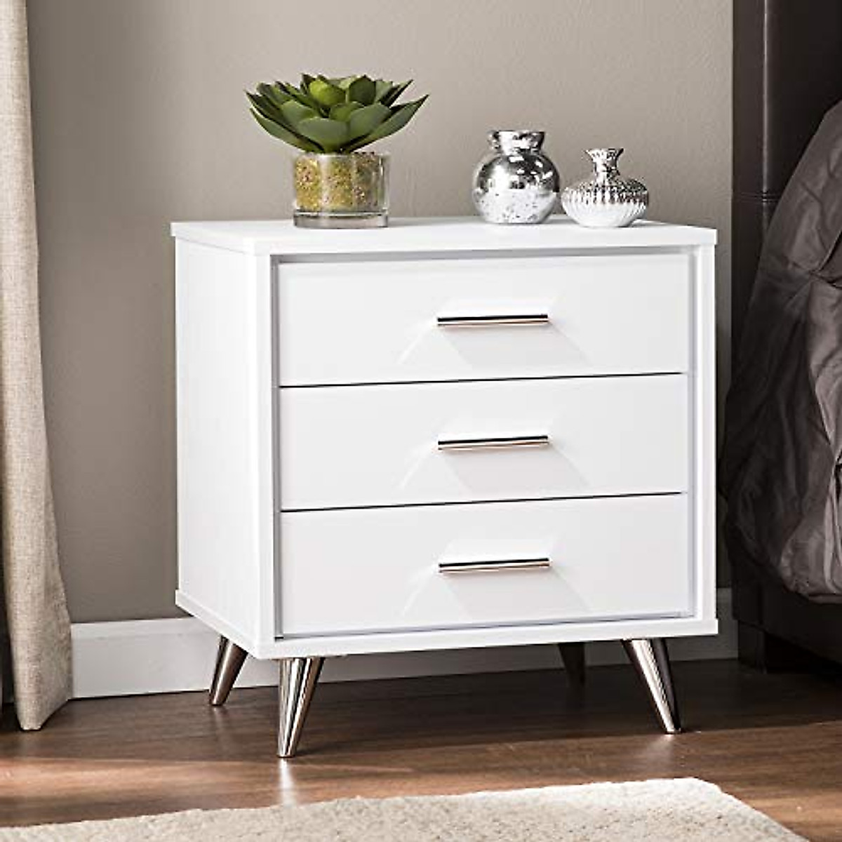 Southern Enterprises Oren Bedside Table w/Drawers Nightstand, White