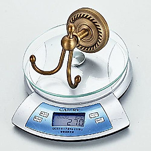 Leyden Antique Brass Towel Hooks, Bathroom Double Robe Hooks Brushed Brass Coat Hanger Hanging Towel Wall Mounted