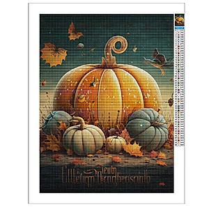 Champi 5D Autumn Diamond Wall Art, Pumpkin Diamond Art Kit for Adults, DIY Pumpkin Diamond Gemstone Bead Art Kit for Gifts and Home Wall Decor 12x16 inches, yjl01