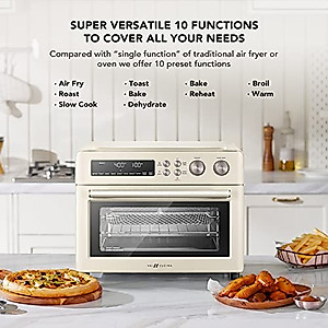 VAL CUCINA Retro Style Infrared Ultra-Quick Air Fryer Toaster Oven, Multifunctional 10-in-1 XL Countertop Convection Oven, 6-Slice Toast, 12-Inch Pizza, Enamel Baking Pan for Easy Cleaning, with Bake, Toast, Roast, Broil, Pizza, Reheat, Slow Cook, Dehydra