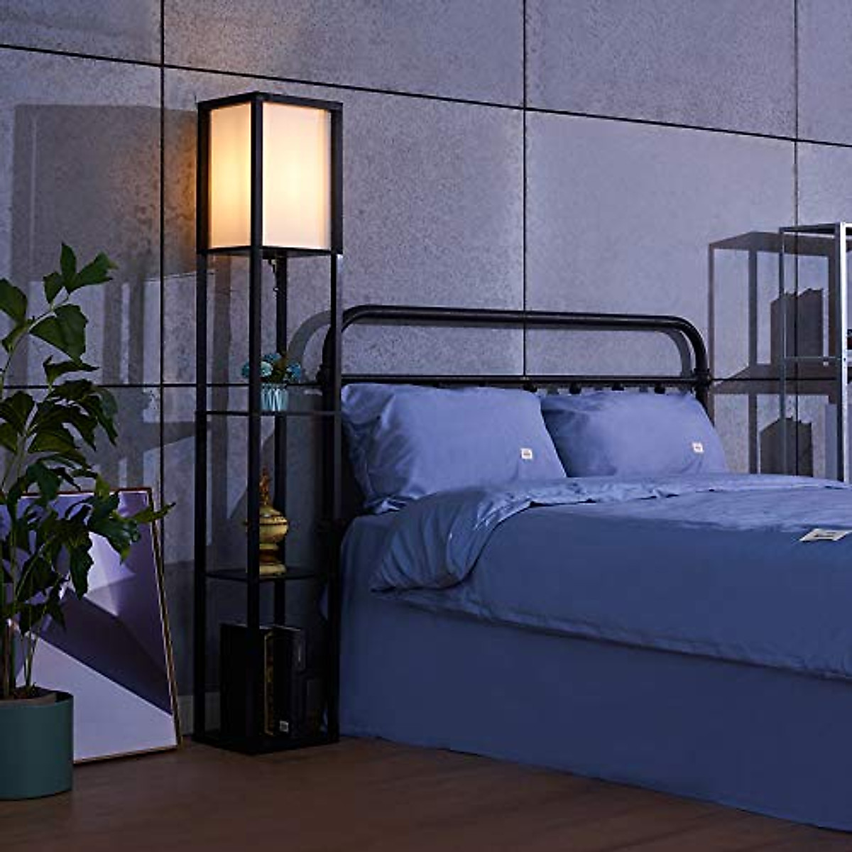 VONLUCE Shelf Floor Lamp, Etagere Lamp with Shelves, Standing Lamp with 3 Wood Display Storage Shelves for Bedroom Bedside Corner Living Room, Simple Modern Floor Lights with LED Bulb