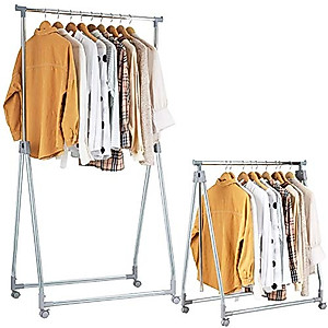 LDAILY Moccha Extendable Garment Rack Clothes Rail, Heavy Duty Foldable Clothes Laundry Drying Rack with Adjustable Hanging Rod Rolling Casters, Movable Clothes Hanger for Home Office Store Market