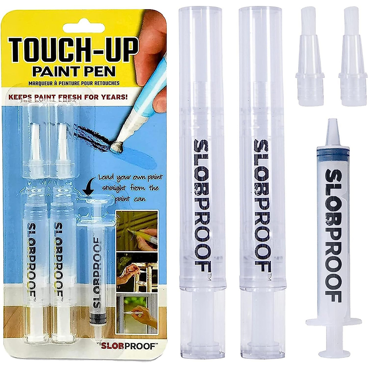 Slobproof Touch-Up Paint Pen - Refillable Paint Brush Pens - Touch-Up Paint Pens for Walls, Window, Wood - Fillable Paint Pens w/ Any Paint Types (Fill with Own Paint for a Precise Match), 2-in-1 Pack