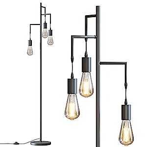 SUNMORY Farmhouse Industrial Floor Lamp for Living Room,Standing Tree Floor Lamp with 3 Edison Led Bulbs ,Rustic Floor Lamps for Living Room，Bedroom，Black Floor Lamp,Tall Lamps for Living Room，Office