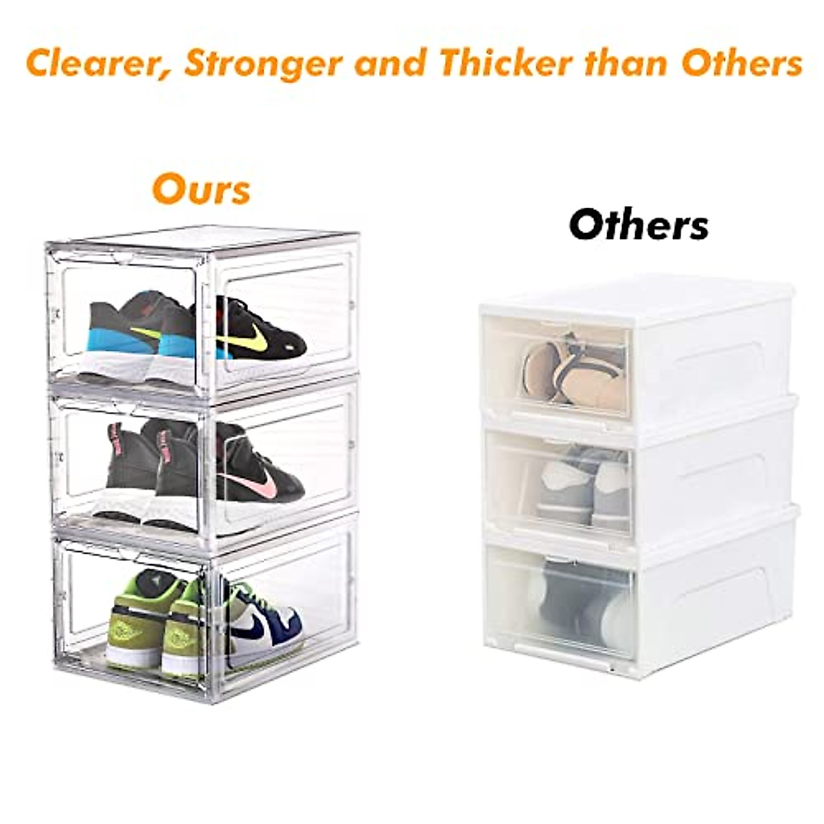 Colmthys Shoe Storage Boxes, Clear Plastic Stackable Shoe Organizer Sneaker Boot Shoe Display Case for Closet Collection Storage with lids 3 Pack White