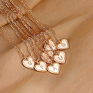 Gold Heart Necklace for Women Layered Initial Pendant Necklace Paperclip Gold Chain Aesthetic Jewelry Personalized 14k Gold Plated Necklaces