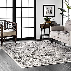 nuLOOM Madisson Vintage Faded Medallion Area Rug, 5x8, Silver