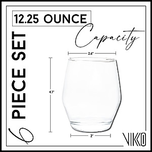 Vikko Whiskey Glasses Set of 6, Old Fashioned Whiskey Glasses 12.5 Ounce, Premium Scotch Glasses, Dishwasher Safe Bar Glasses