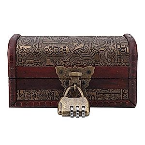 FTVOGUE Egyptian Wooden Antique Old Jewelry Storage Box Trinket Box Shooting Furnishings Props Handmade Crafts (#1: Password lock S)