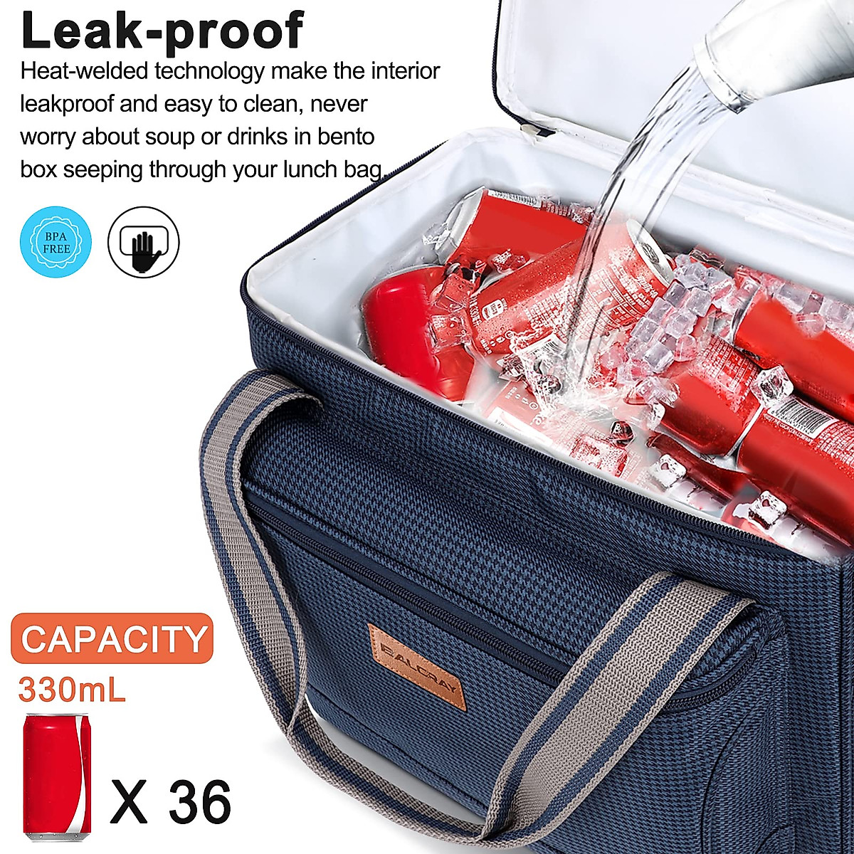 BALORAY Lunch Bag Large Picnic Bag Leakproof Insulated Lunch Bags for Adults Perfect for Long Hour Working (Blue)