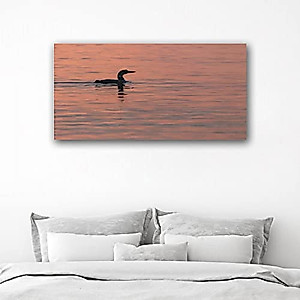 Large Wall Art Loon in dawns light Painting Poster Print on Canvas Artwork for Living Room Bedroom Stretched and Framed Ready to Hang 20”x40”