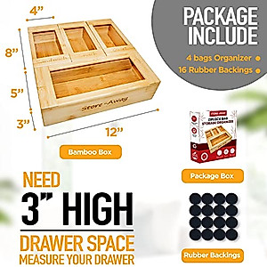 Store-Away Bamboo Ziplock Bag Organizer with Optional Non-Slip Backing - Fits Most Kitchen Drawers & Compatible with Gallon, Quart, Snack, & Sandwich Bags - 4-Pack