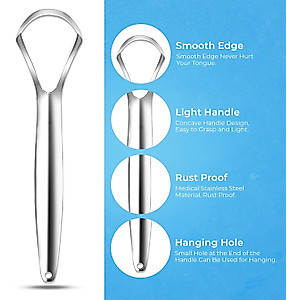 Tongue Scraper for Adults by HOKIN (2Pcs Oral Care Pack) Stainless Steel Tongue Cleaners Reduce Bad Breath 100% Metal Tough Scrapers Men and Women Hygiene Product