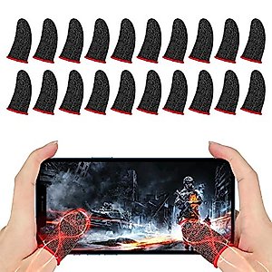 Newseego Finger Sleeve Sets for Gaming Mobile Game Controller Thumb Sleeves [20 Pack], Anti-Sweat Breathable Touchscreen Sensitive Aim Joysticks Finger Set for Rules of Survival/Knives Out (Red)