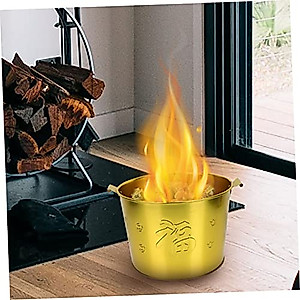 Veemoon Trash Golden Steel Leaves Bonfire Leaf Ash Fortune Bin Garden Wood Tongs Home Paper Barrel Hook Can Fireplace Fire Pit Stainless Bucket Money Sacrifice with Basin Yard Backyard