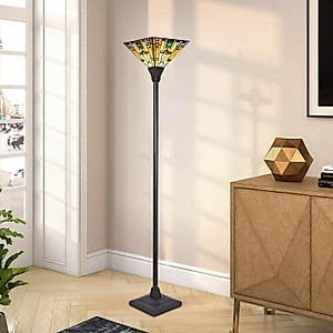 COTOSS Tiffany Torchiere Floor Lamp,70" Tall Stained Glass Floor Light,Antique Style Mission Standing Corner Lamp for Living Room Bedroom and Home Office