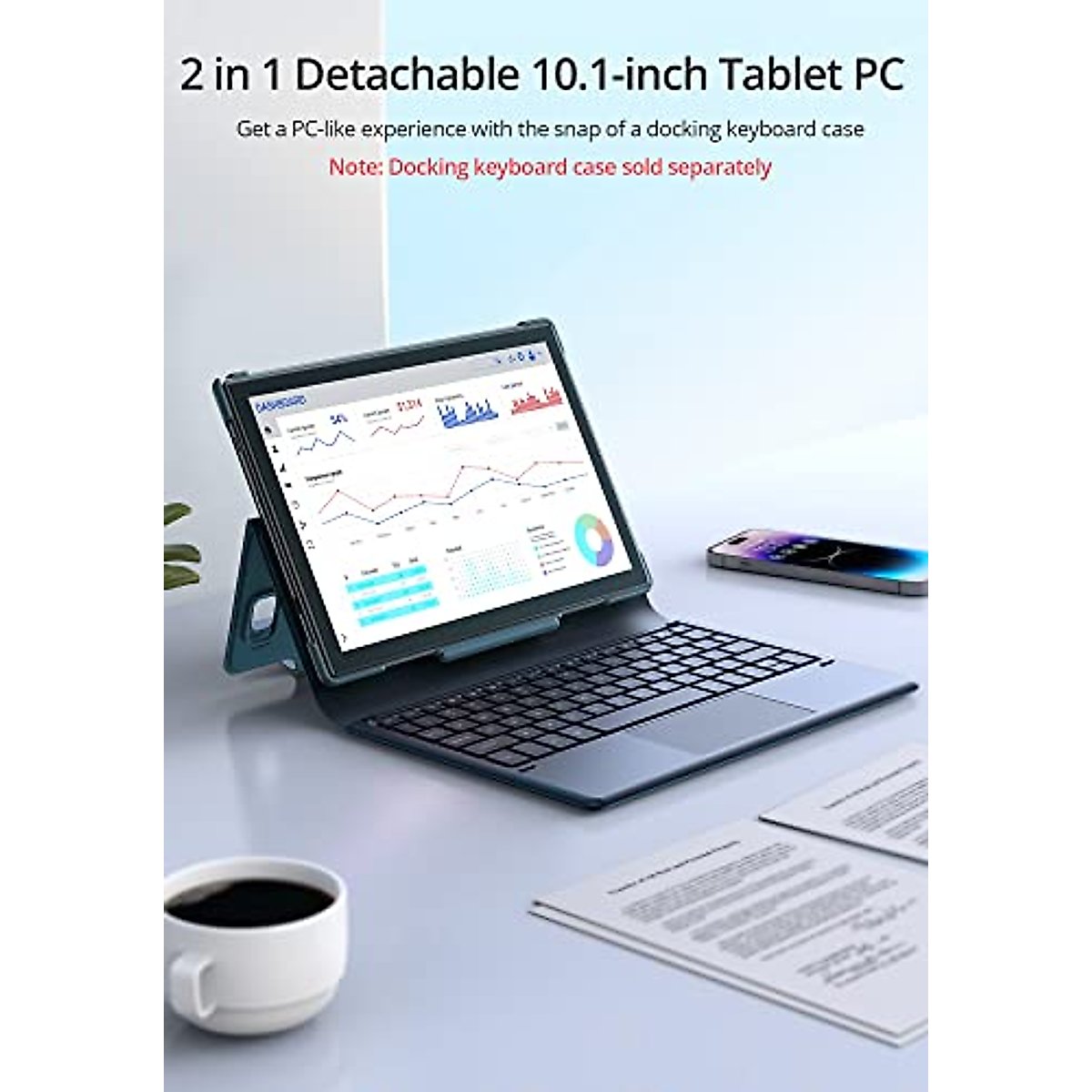 Dragon Touch Android 12 Tablets, 128GB ROM, 8GB RAM, Octa Core 2.0GHz, 10 inch IPS HD Display, 13MP Camera, 2.4Ghz & 5G WiFi, GPS - Compatible Docking Keyboard (Notepad 102 Newest)