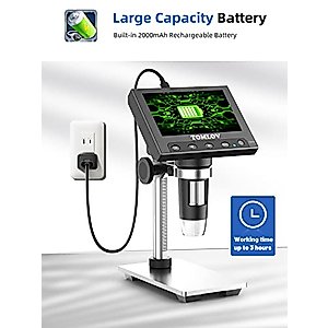 TOMLOV DM4 Coin Microscope 1000X with 4.3" Screen, 720P LCD Microscope with Metal Stand, 8 Adjustable LED Lights, PC View for Kids Adults, Windows Compatible, 32GB TF Card Included