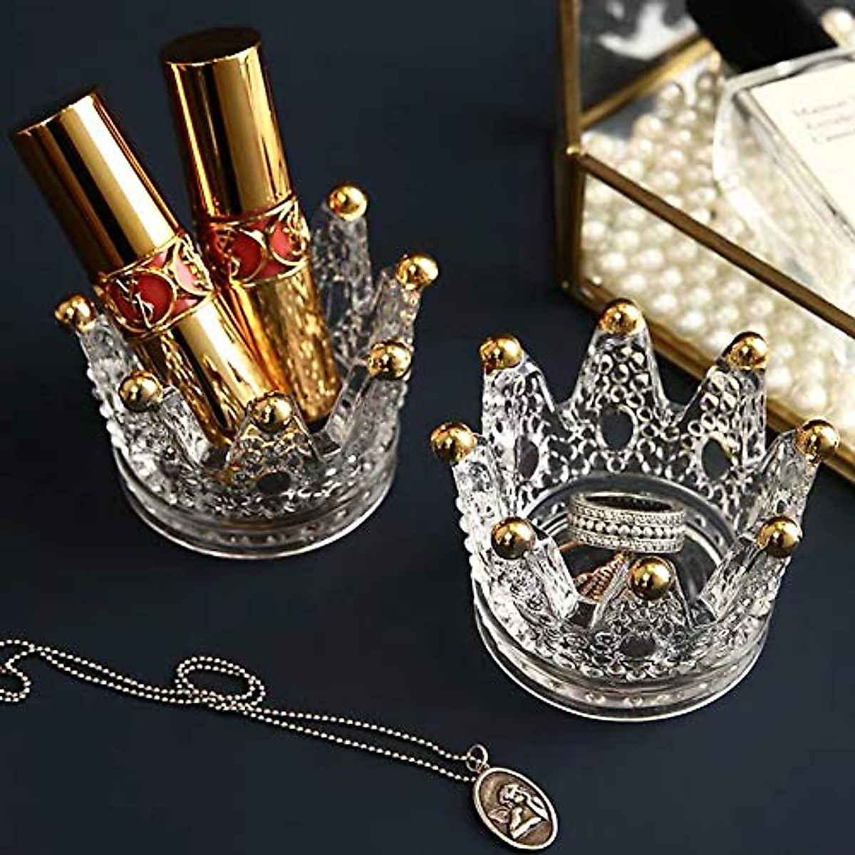 Lemonadeus Beauty Blender Holder Makeup Sponge Holder Crown Glassware Stand Storage Powder Puff Display Stand（2 Pack） (1 gold and 1 clear)