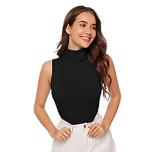 Verdusa Women's Sleeveless High Turtleneck Tank Top Black XXL