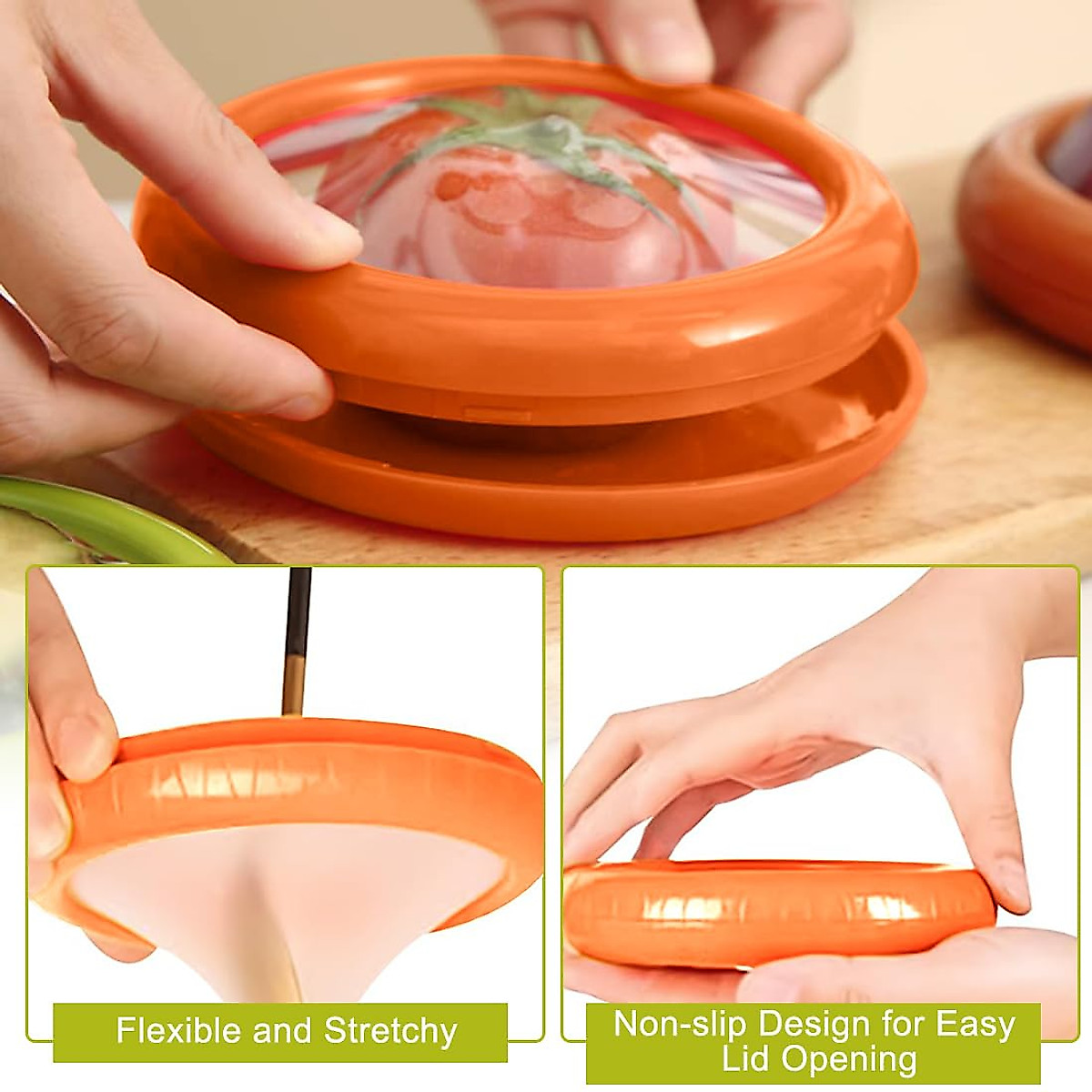 LINXIU Fruit and Vegetable Storage Containers for Fridge Avocado Saver Reusable Onion Storage Container Holder Keeper Fresh Stretch Pod 2Pcs