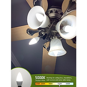 GIOVAR 4Pack LED Celing Fan Light Bulbs 60 Watt, Daylight 5000K, E12 Candelabra Bulb Base Socket, 120V, Type B, Non-Dimmable