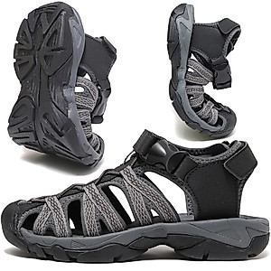 Anbenser Womens Athletic Outdoor Sandals Closed-Toe Lightweight Adjustable Sport Hiking Sandals Non Slip Durable Black Grey size 8