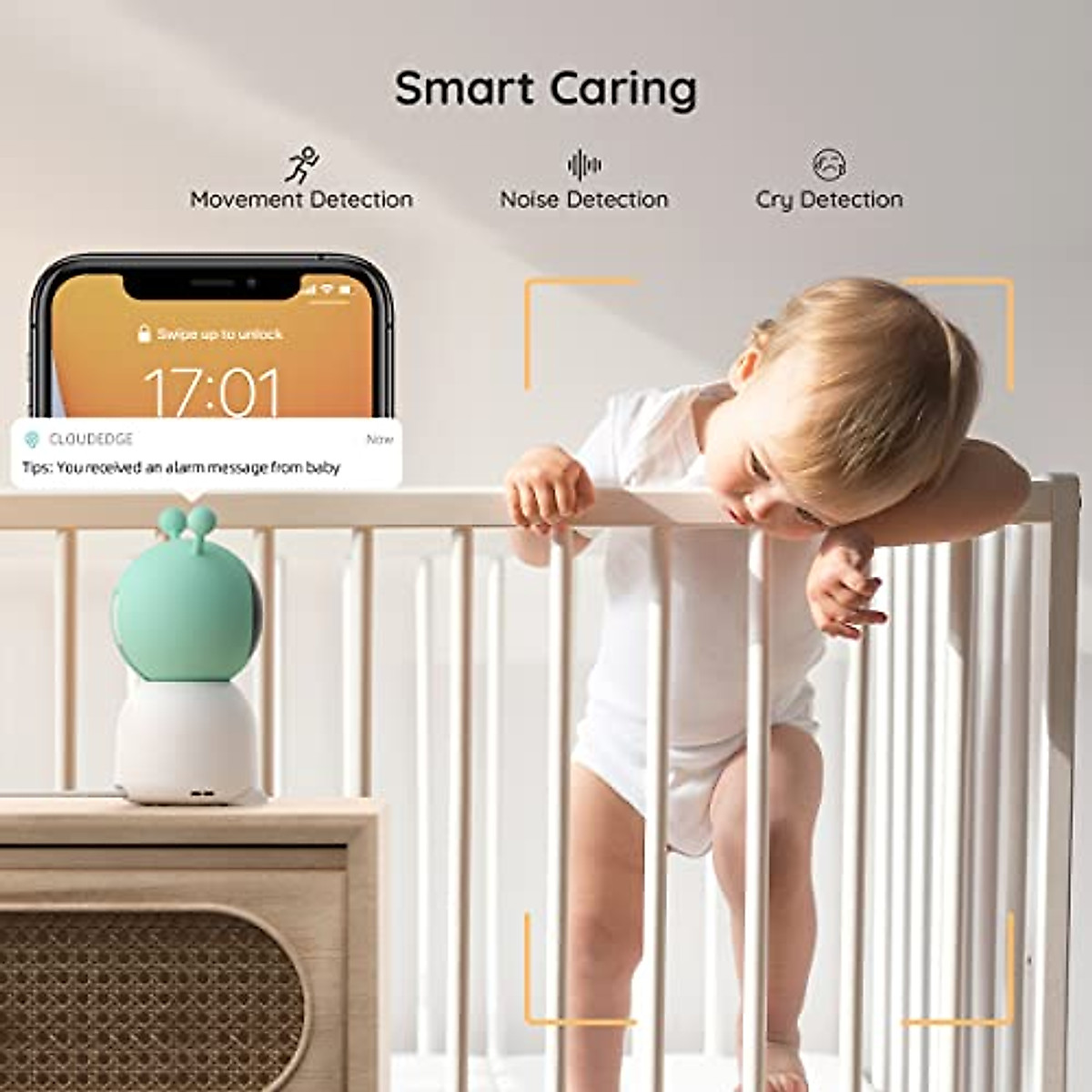 BOIFUN 5" Baby Monitor, 2K WiFi Baby Camera Via Screen and App Control, Temper& Humidity Sensor, Night Vision, 2-Way Talk, Cry& Motion Detection, Free Smart Phone App, Works with iOS, Android(Baby6T)