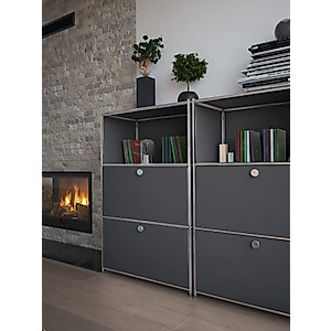 Simplink Metal Shelf with 2 Flap Doors, Large Capacity Cabinet,DIY Modern Home Furnishing,Perfect for Home, Office, Kitchen, Hallway,Foyer (Grey)