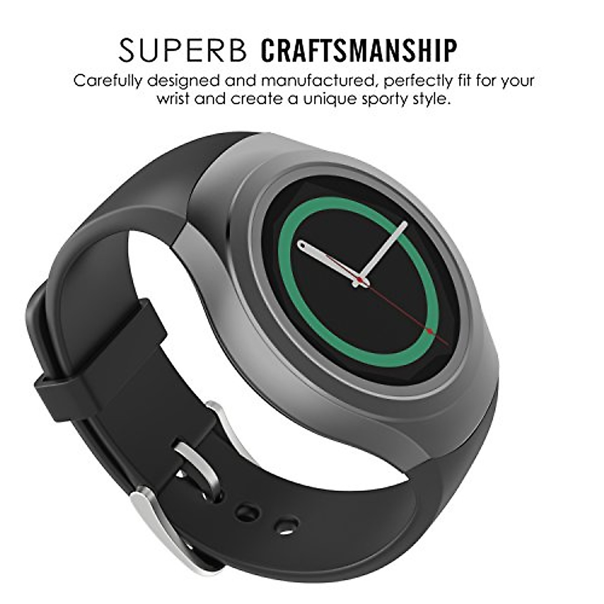 MoKo Watch Band Compatible with Samsung Gear S2, Soft Silicone Replacement Sport Band fit Gear S2 (SM-R720 / SM-R730 ONLY) Smart Watch, NOT FIT S2 Classic (SM-R732 & SM-R735), NOT FIT Gear Fit2, Black