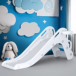 Kids First Slide for Toddlers Age 1 to 3 Years with Basketball Hoop Indoor Outdoor Playground Freestanding Slide Climber Playset Toy White