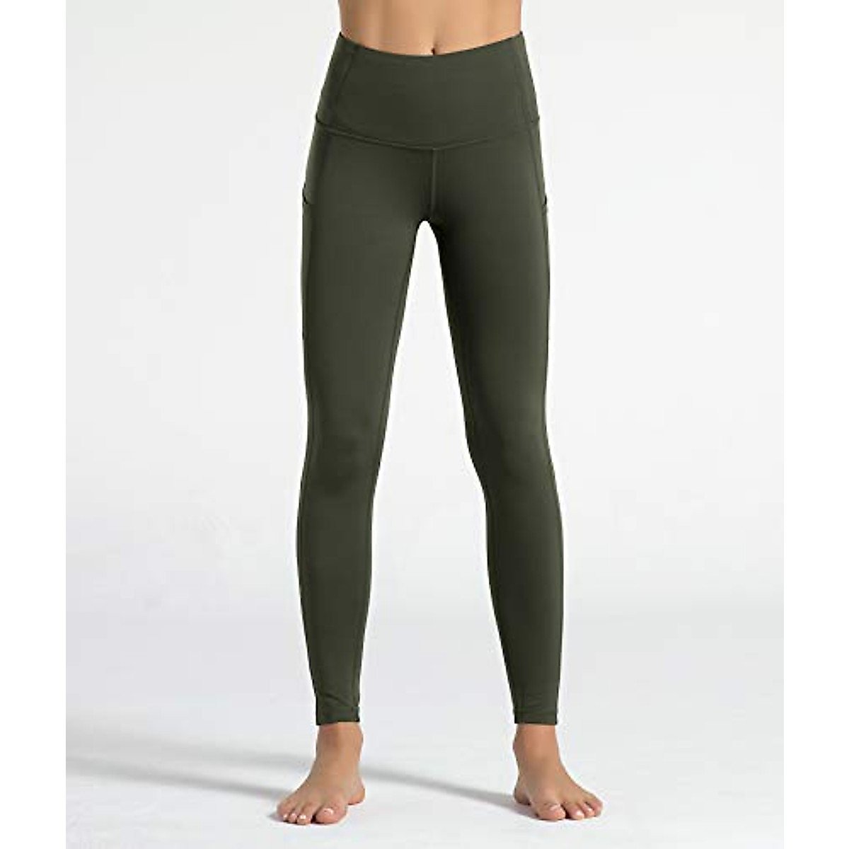Dragon Fit High Waist Yoga Leggings with 3 Pockets,Tummy Control Workout Running 4 Way Stretch Yoga Pants (Medium, Olive Green)