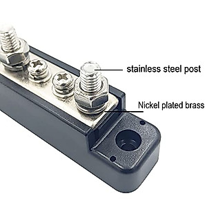 ROYFACC Bus Bar Power Distribution Block 4 x 1/4" Studs 6 x M4 Screw Terminal Block with Cover 150 Amp Rating for Car Boat Marine Caravan RV (Black + Red)