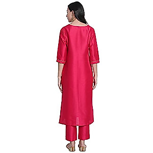 Janasya Women's Pink Poly Silk Kurta with Pant and Dupatta