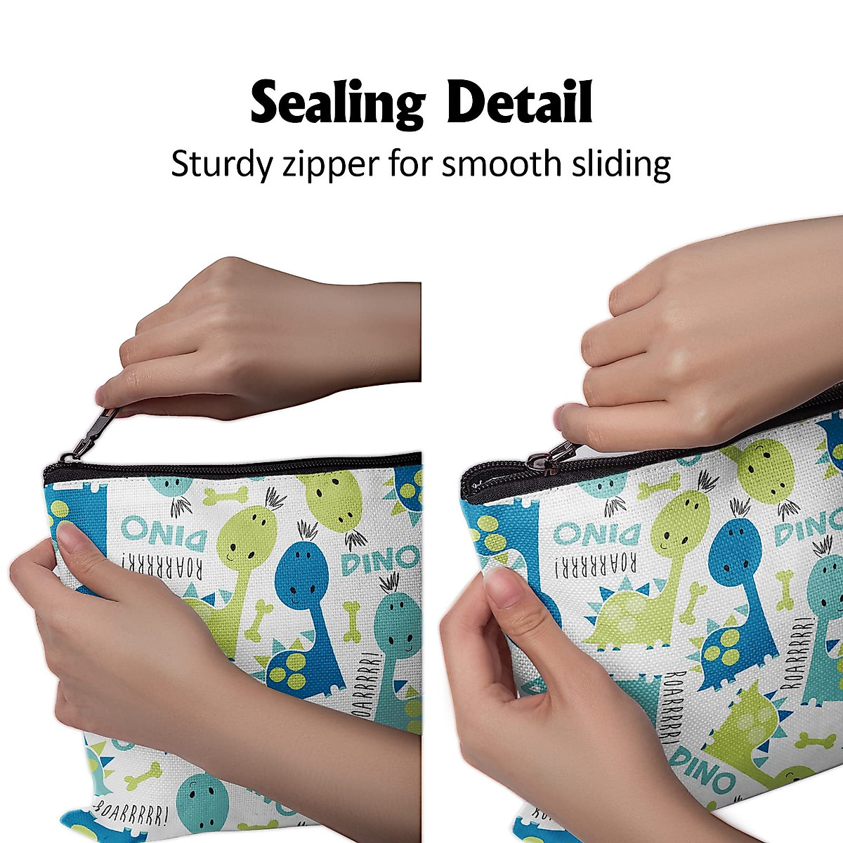 Cafl Cute Dinosaur Makeup Bag Cute Dino Make Up Bag Zipper Cosmetic Pouch Large Toiletry Bag Travel Linen Make Up Organizer for Purse for Women 10×8Inch