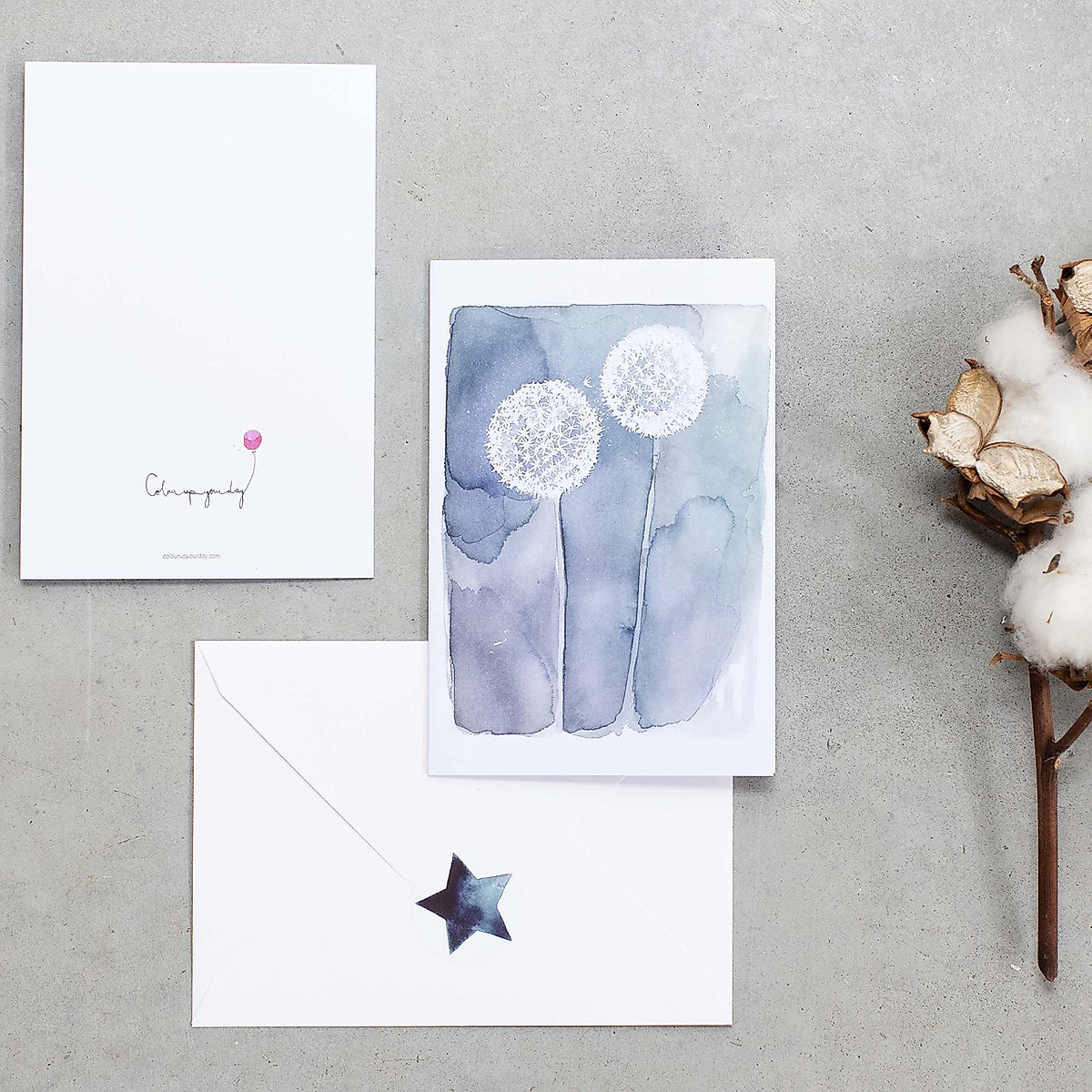 Colour Up Your Day Cute Watercolor Botanical Greeting Cards Box of 24 cards with Envelopes and Seal Stickers. All Occasion Blank Thank you cards, Appreciation, Birthday, Sympathy