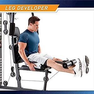 Marcy 150lb. Stack Home Gym with Pulley, Arm, and Leg Developer Multifunctional Workout Station for Weightlifting and Bodybuilding – 300 lbs Capacity MWM-4965, Black