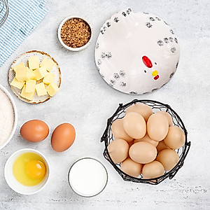 AVLA Chicken Egg Basket, Black Wire Egg Collection Baskets with Ceramic Lid for Gathering Fresh Eggs, Chicken Egg Holder, Decorative Farmhouse Style Cute Egg Storage Container for Kitchen, Countertop