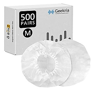 Geekria 500 Pairs Disposable Headphones Ear Cover for Over-Ear Headset Earcup for Bulk Pack, Stretchable Sanitary Ear Pads Cover, Hygienic Ear Cushion Protector Wholesale Multi-Pack(M/White)