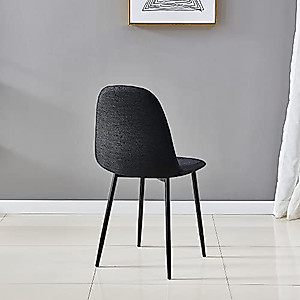 IDS Home Dining Chairs Set of 4, Mid Century Modern Fabric Side Chairs, Upholstered Armless Curved Back with Metal Legs, Chic Kitchen Decor/Living Room Furniture Accent (Black)