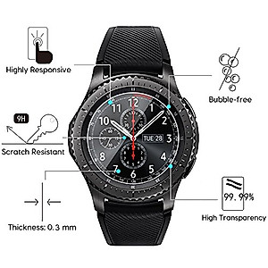(4-Pack) Gear S3 Tempered Glass Screen Protector, Akwox [0.3mm 2.5D High Definition 9H] Premium Clear Screen Protective Film for Samsung Gear S3 Frontier / Classic Smart Watch 1.3 Inch