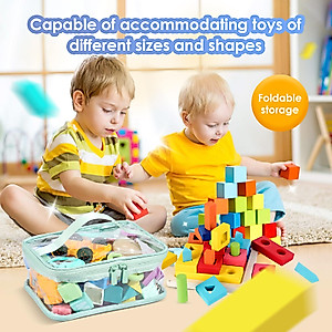 3 Pcs Toy Storage Bags Clear PVC Toy Organizing Bags with Zipper and Handle Reusable Board Game Storage Waterproof Toy Storage Organizer for Building Blocks Toys Books US(green)