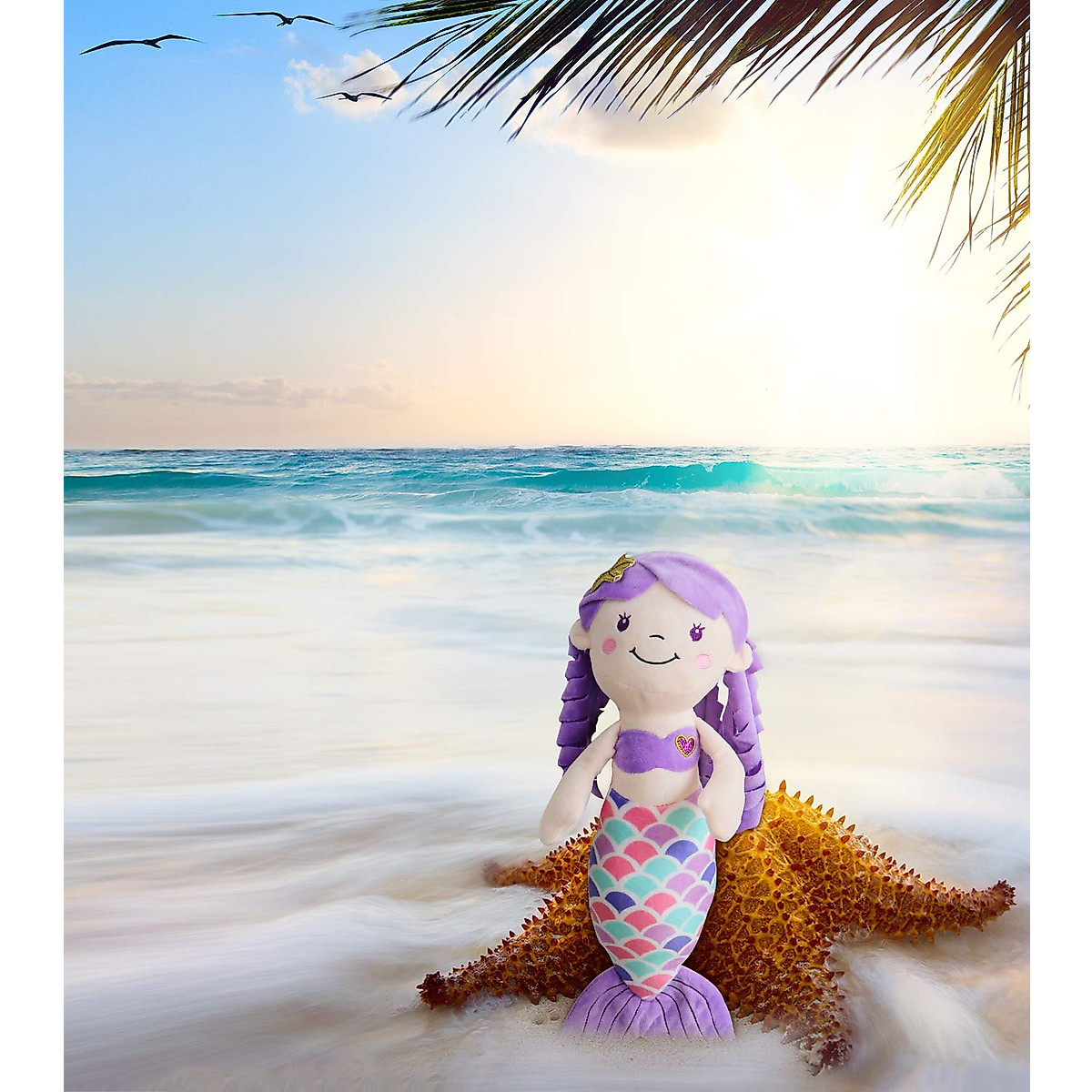 illuOKey Mermaid Doll for Girls, Mermaid Princess Plush, Soft and Snuggly Plush Animal, Lovely Bright Colors, Perfect for Nap Time, Sleep, Travel, Play Time, Birthday Present, 16 Inches
