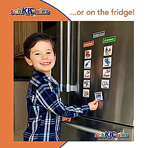 SchKIDules Visual Schedules for Kids 93Pc Home Collection for Daily Routines: 72 Picture Magnets +21 Headings for Children, ADHD & Behavioral Suppports
