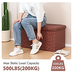 B FSOBEIIALEO Folding Storage Ottoman, Faux Leather Footrest Seat Long Bench Toy Box Chest, Brown 30"x15"x15"