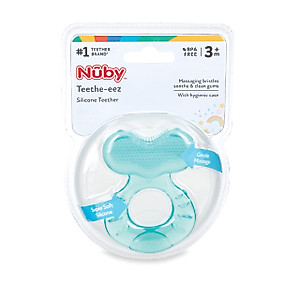 Nuby Silicone Teethe-EEZ Teether with Bristles, Includes Hygienic Case, Aqua (Pack of 1)